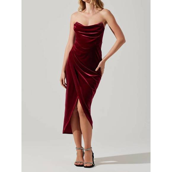 Astr | Dresses | New Astr Meghan Velvet Draped Mini Dress In Crimson ...